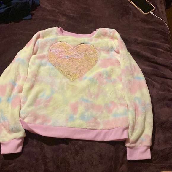 wonder nation | Jackets & Coats | Pastel Tie Die Sequence Heart Sweater ...